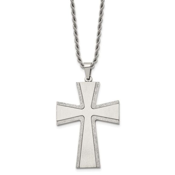 Kazi Luxury | Jewelry | Steel Brushed Lasercut Edges Cross Pendant On A ...